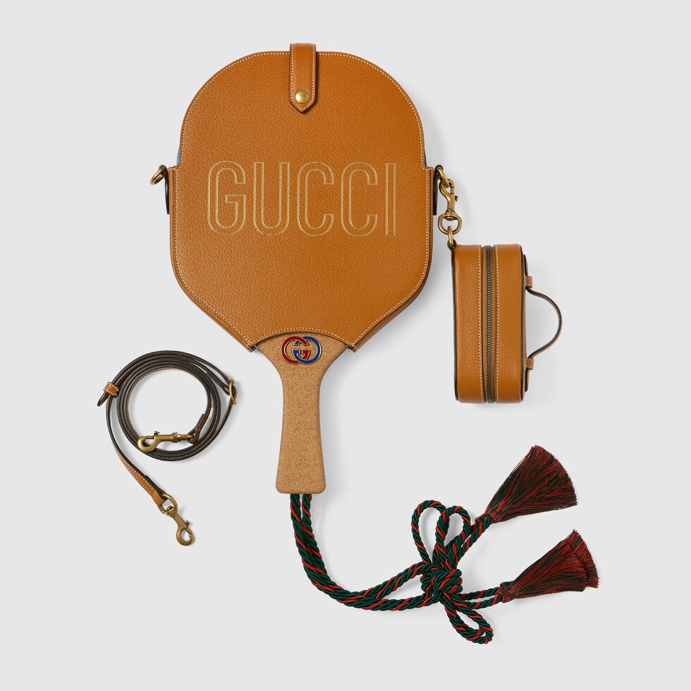 Double G anchor print beach racket in blue and brown | GUCCI® AE