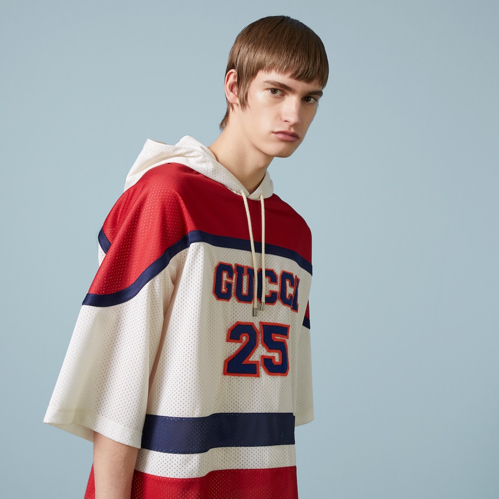 Mesh fabric sweatshirt with patch in off white | GUCCI® AE