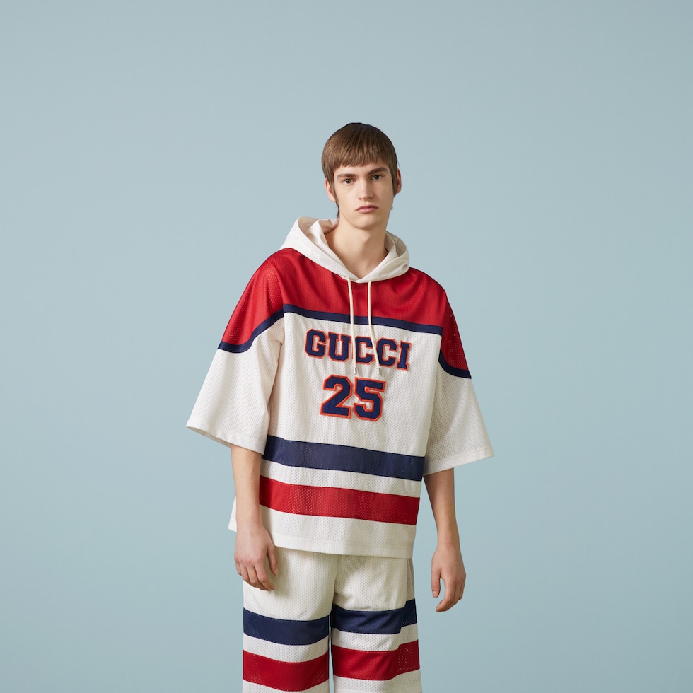 Mesh fabric sweatshirt with patch in off white | GUCCI® AE