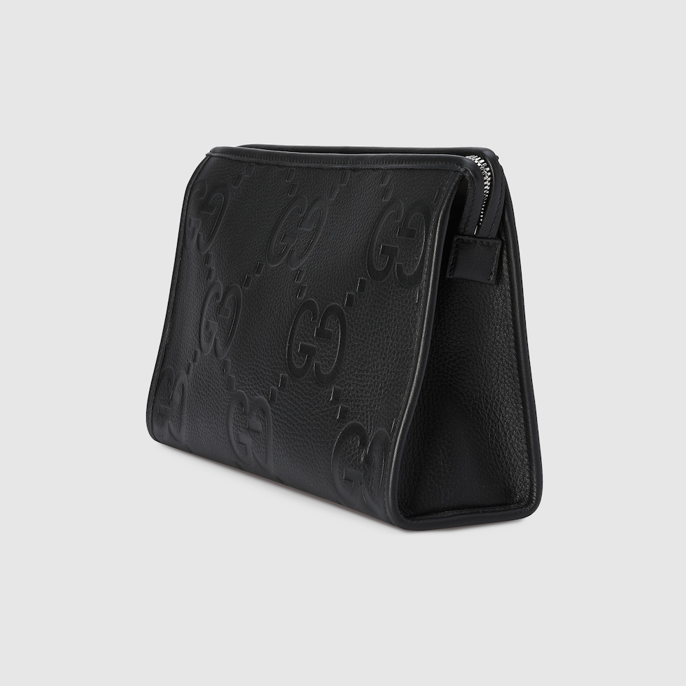 Jumbo GG pouch in black leather | GUCCI® SG