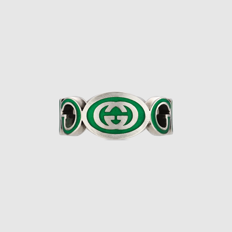 Anillo esmaltado con GG entrelazada en plata de ley 925 | GUCCI® ES