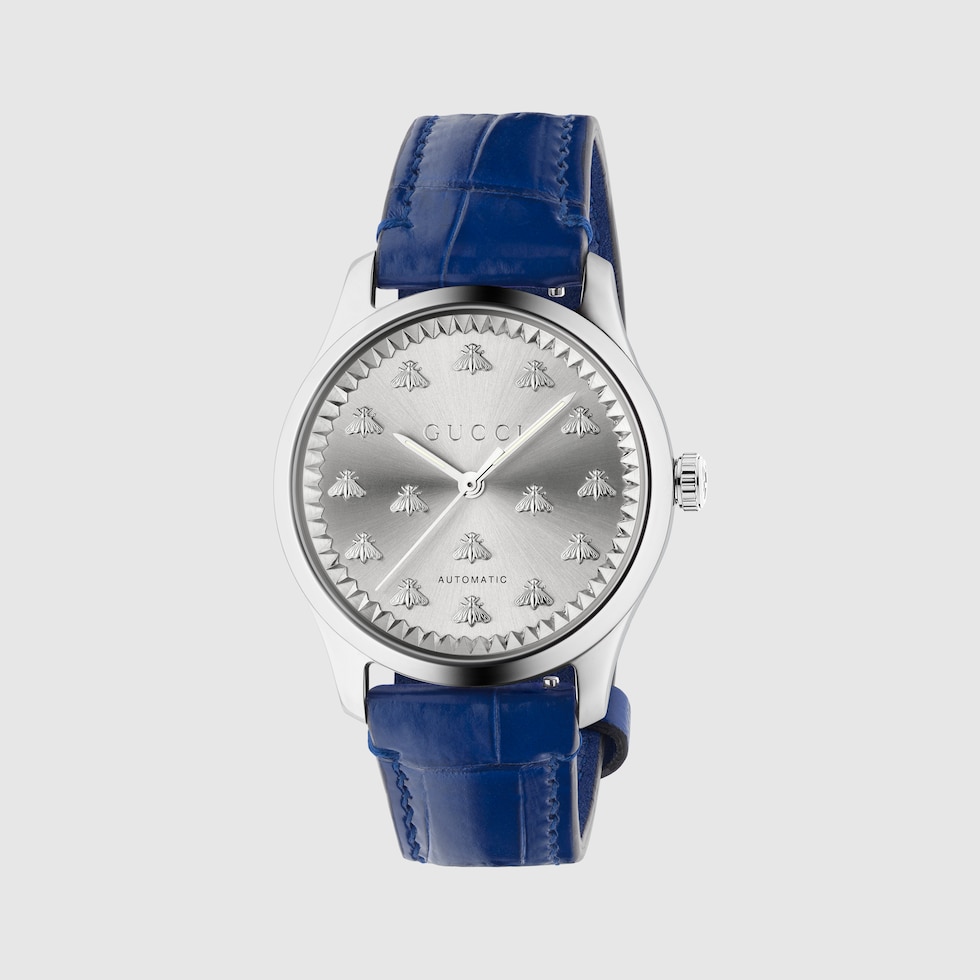 G-Timeless watch with bees, 38 mm in blue alligator | GUCCI® SG