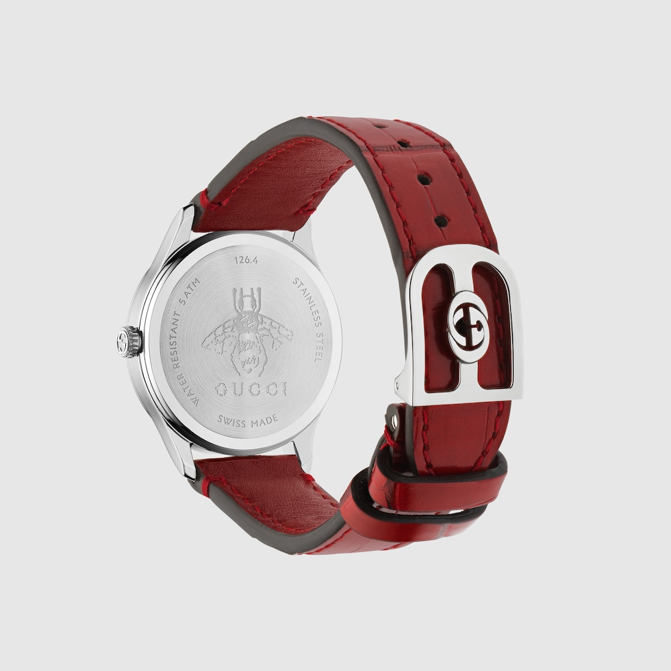G-Timeless watch with bees, 32 mm in red alligator | GUCCI® IE