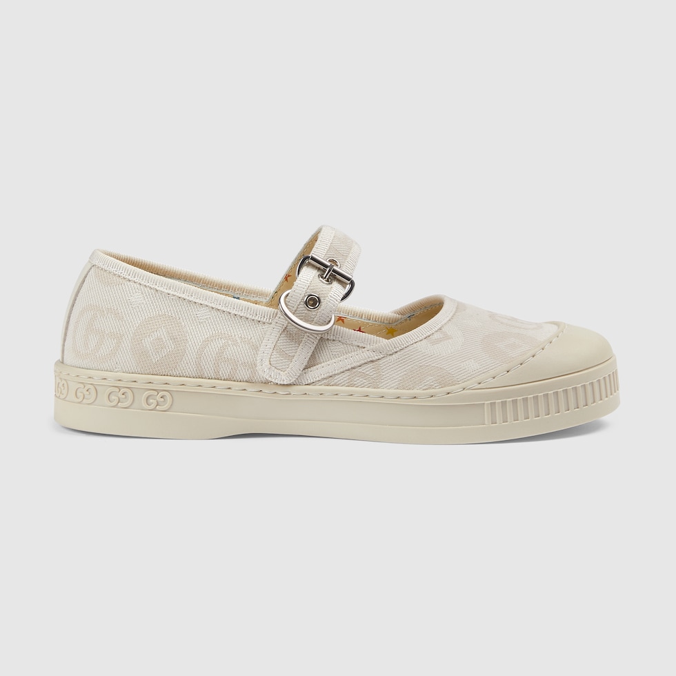 Children's Double G ballet flat in white cotton | GUCCI® SG