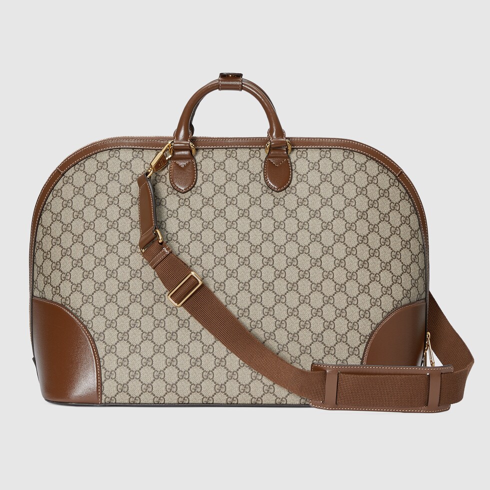 GG large duffle bag in beige and ebony Supreme | GUCCI® Canada