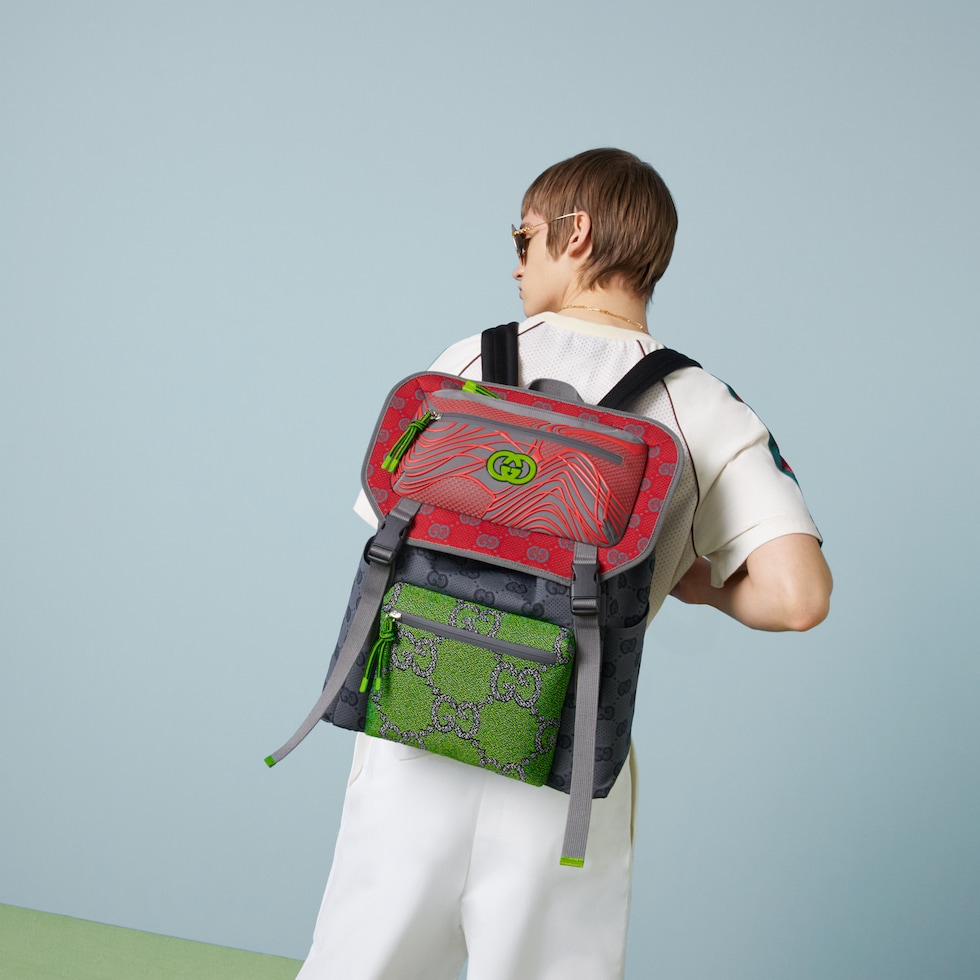 GG nylon backpack in grey and multicolour nylon | GUCCI® UK