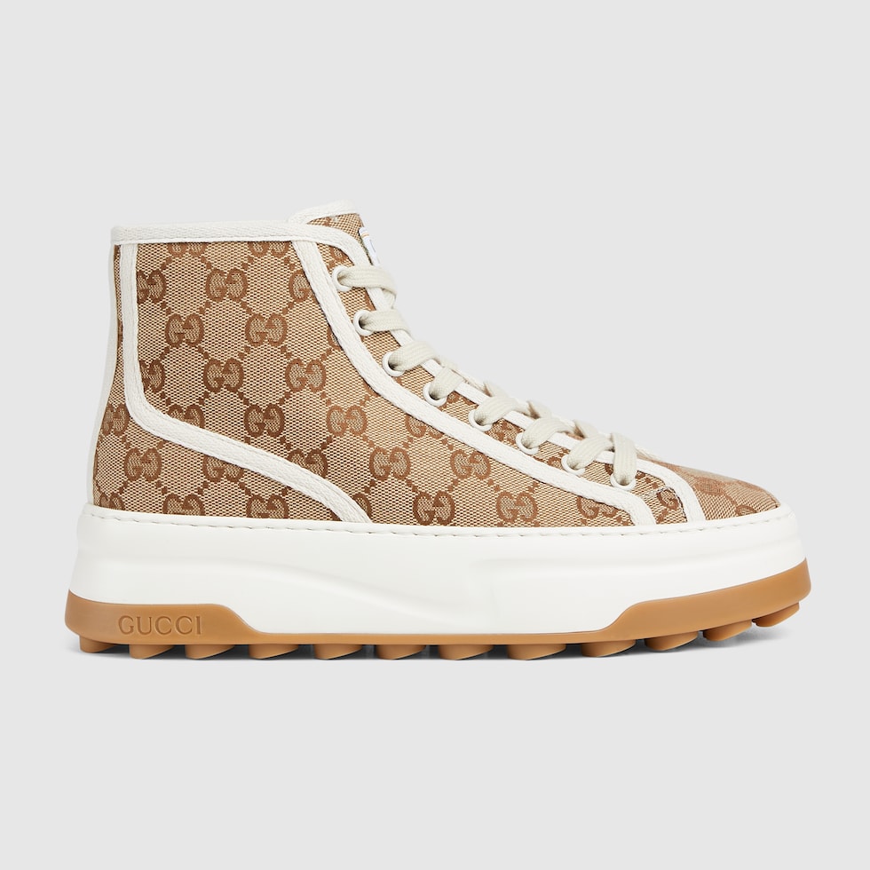 Women's GG high top sneaker in beige and ebony GG canvas | GUCCI® AE