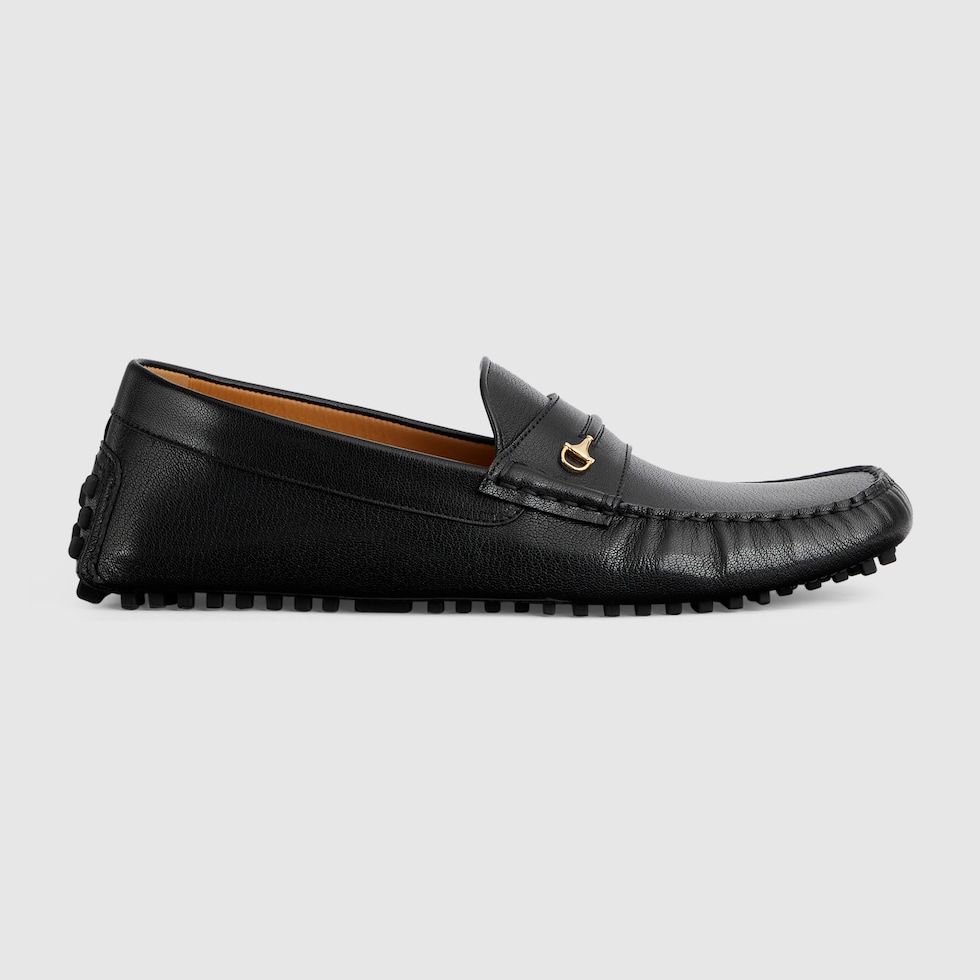 Men's driver with half Horsebit in black leather | GUCCI® FI