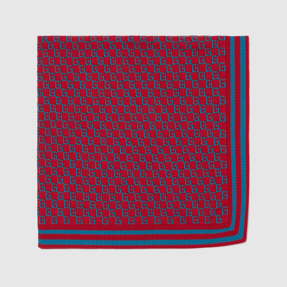 Baby G Square knit cotton blanket in red and blue | GUCCI® UK