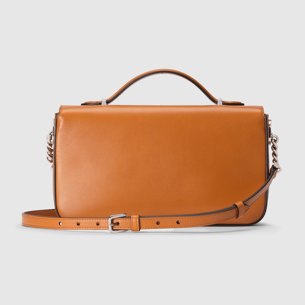 Petite GG small shoulder bag in brown leather | GUCCI® SG