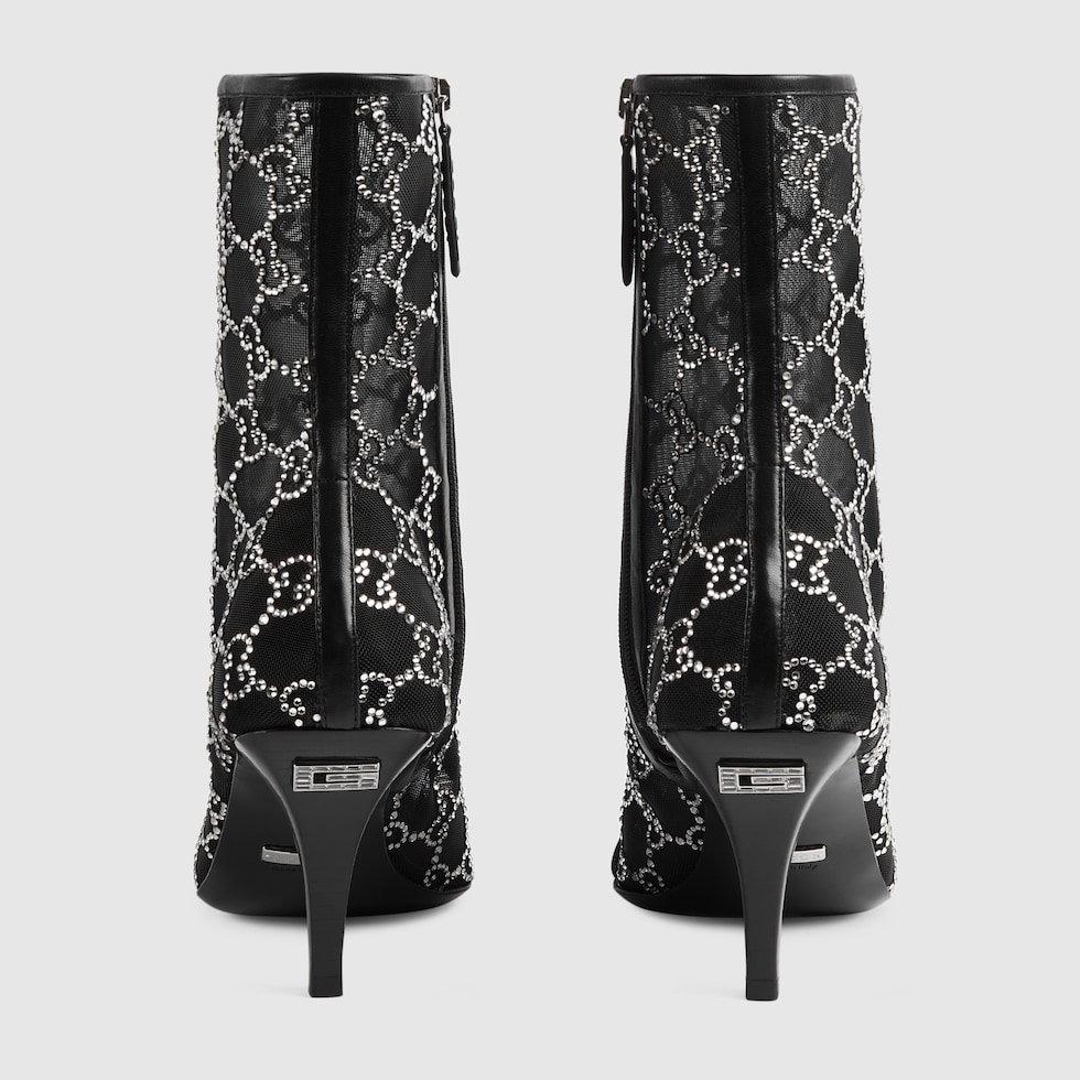Women's GG mid-heel boot in black GG crystal mesh | GUCCI® Australia