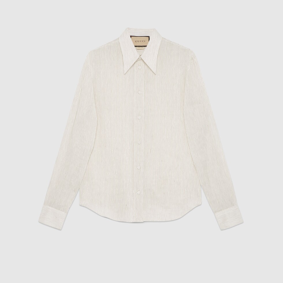 Striped cotton linen shirt in white and gold | GUCCI® AE