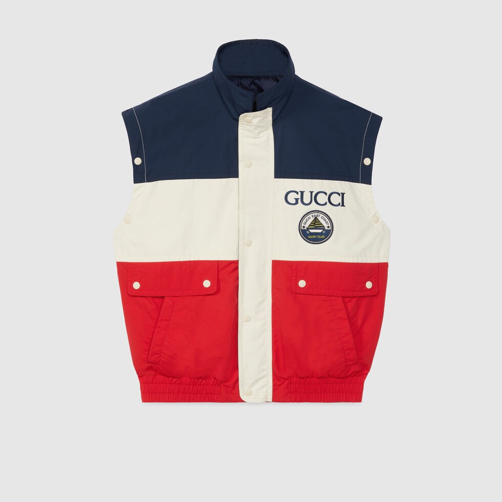 Cotton blend jacket in blue, ivory and red | GUCCI® SG Cotton blend jacket in blue, ivory and red | GUCCI® SG