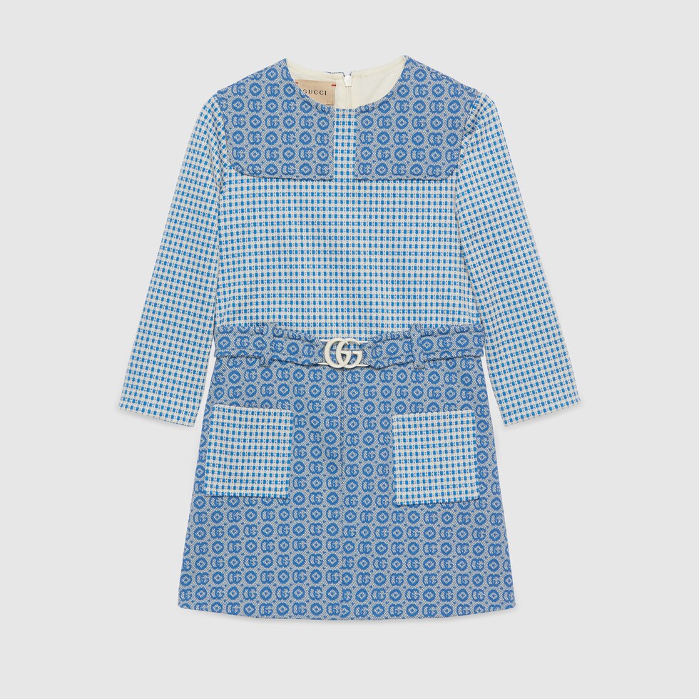 Children's Double G jersey dress in light blue and ivory | GUCCI® SG