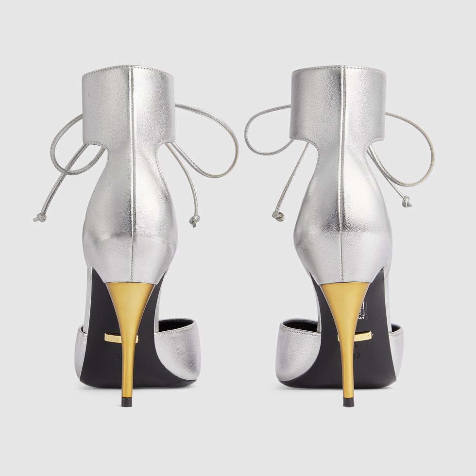 Women's high heel metallic pump in metallic silver leather | GUCCI® SE