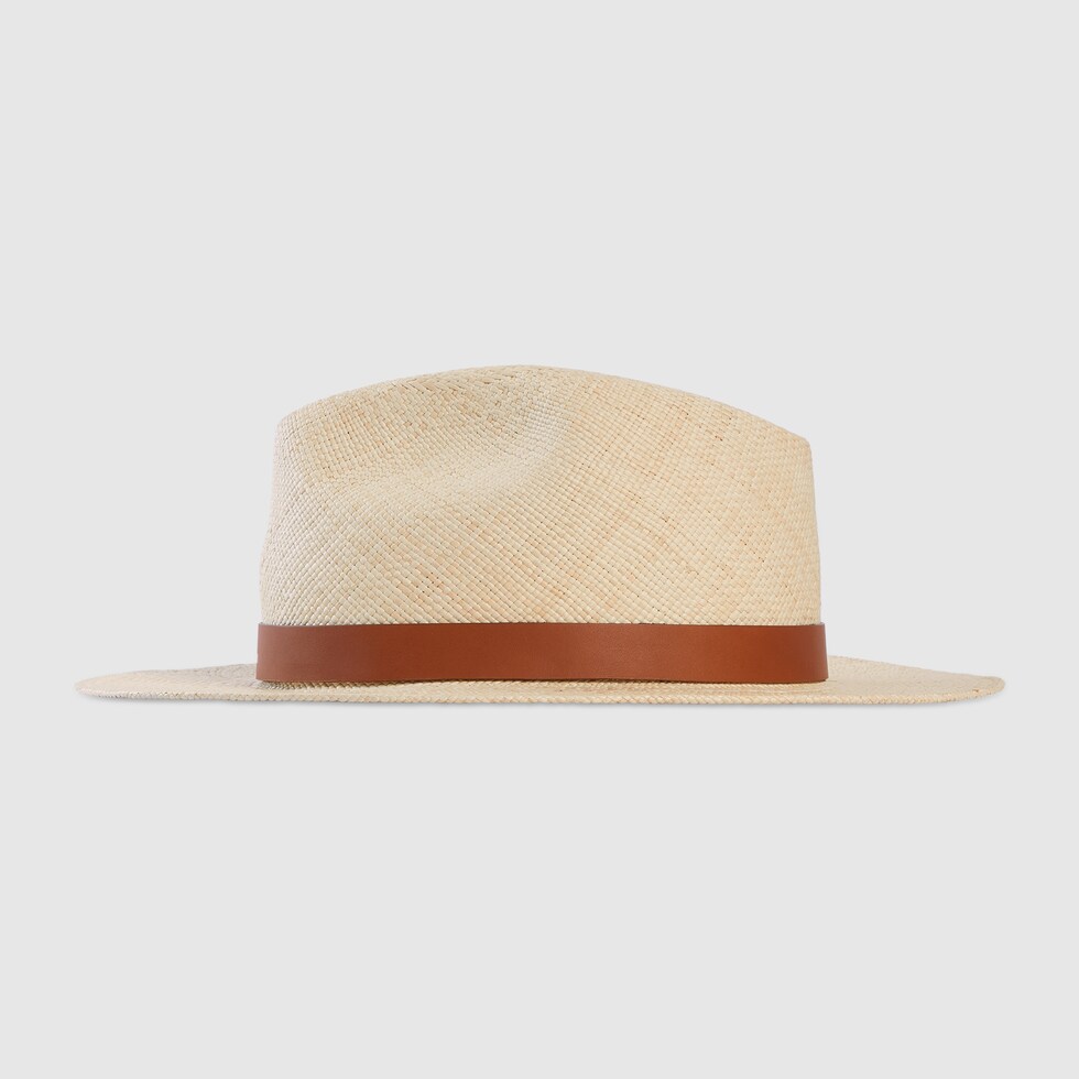 Raffia wide-brimmed hat in beige | GUCCI® FI
