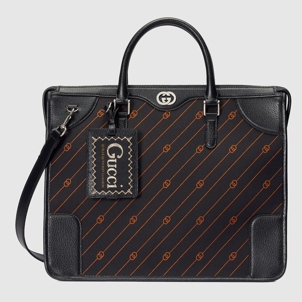 Interlocking G jacquard briefcase in black and orange fabric | GUCCI® AE