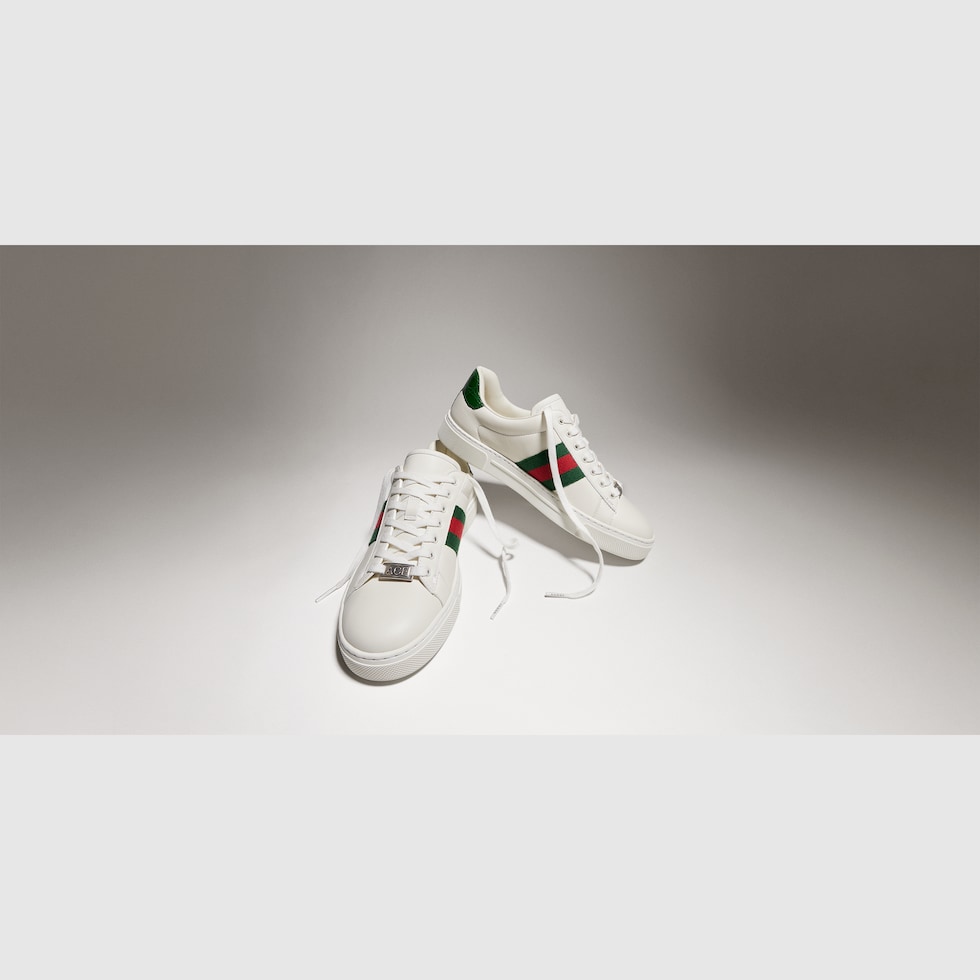 Women's Gucci Ace trainer with Web in white leather | GUCCI® AU