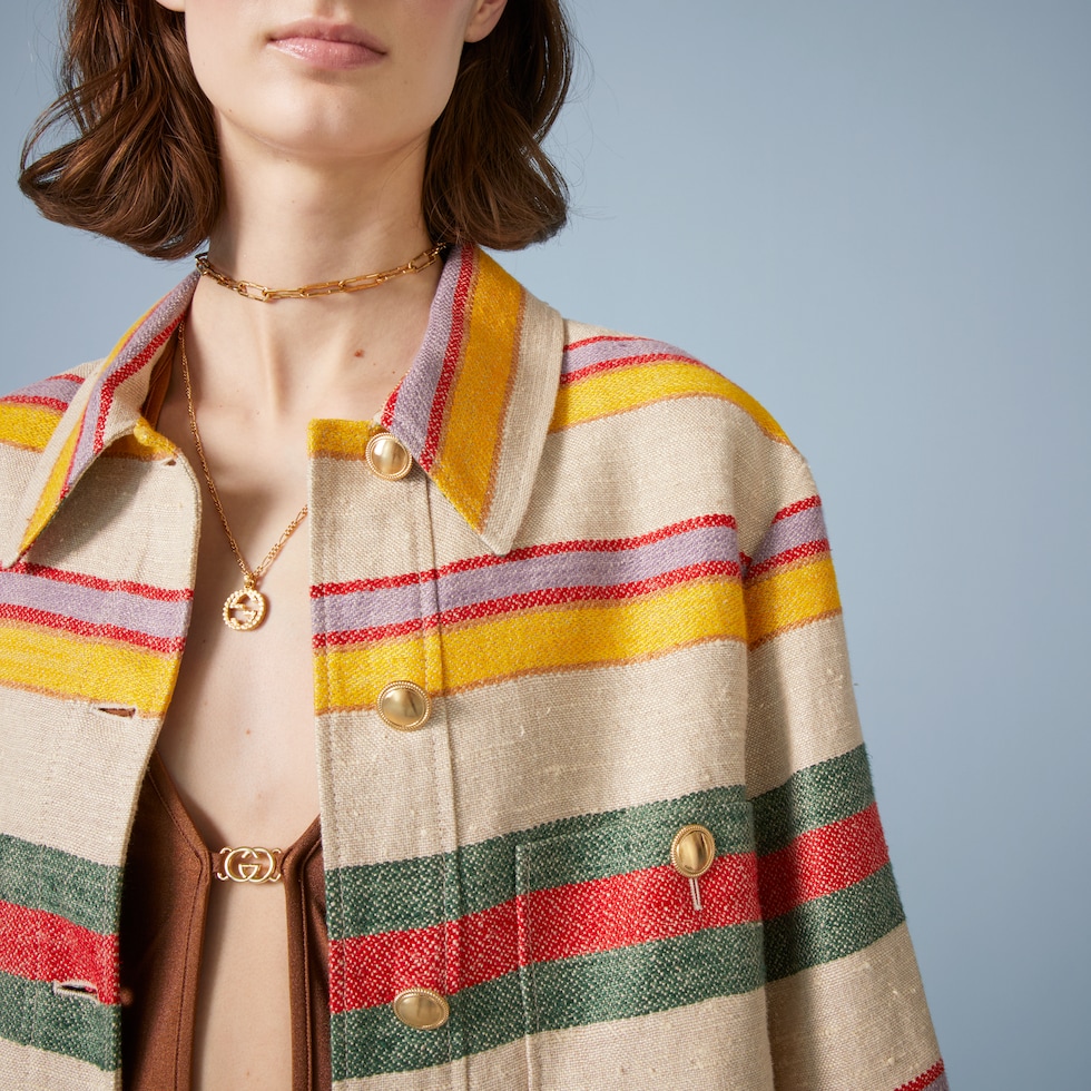 Striped linen jacket in beige and multicolour | GUCCI® SG