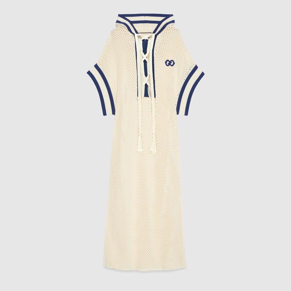 Fine net cotton hooded dress in ivory | GUCCI® AE