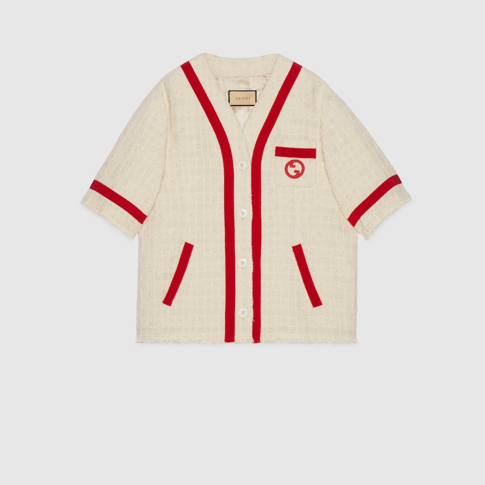 Cotton silk jacket with embroidery in ivory | GUCCI® SG