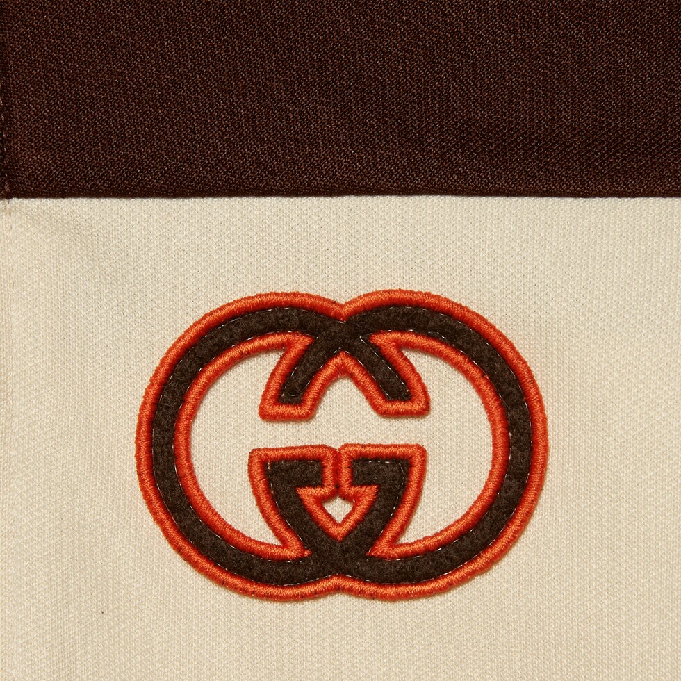 Children's technical jersey zip jacket in brown and ivory | GUCCI® BG