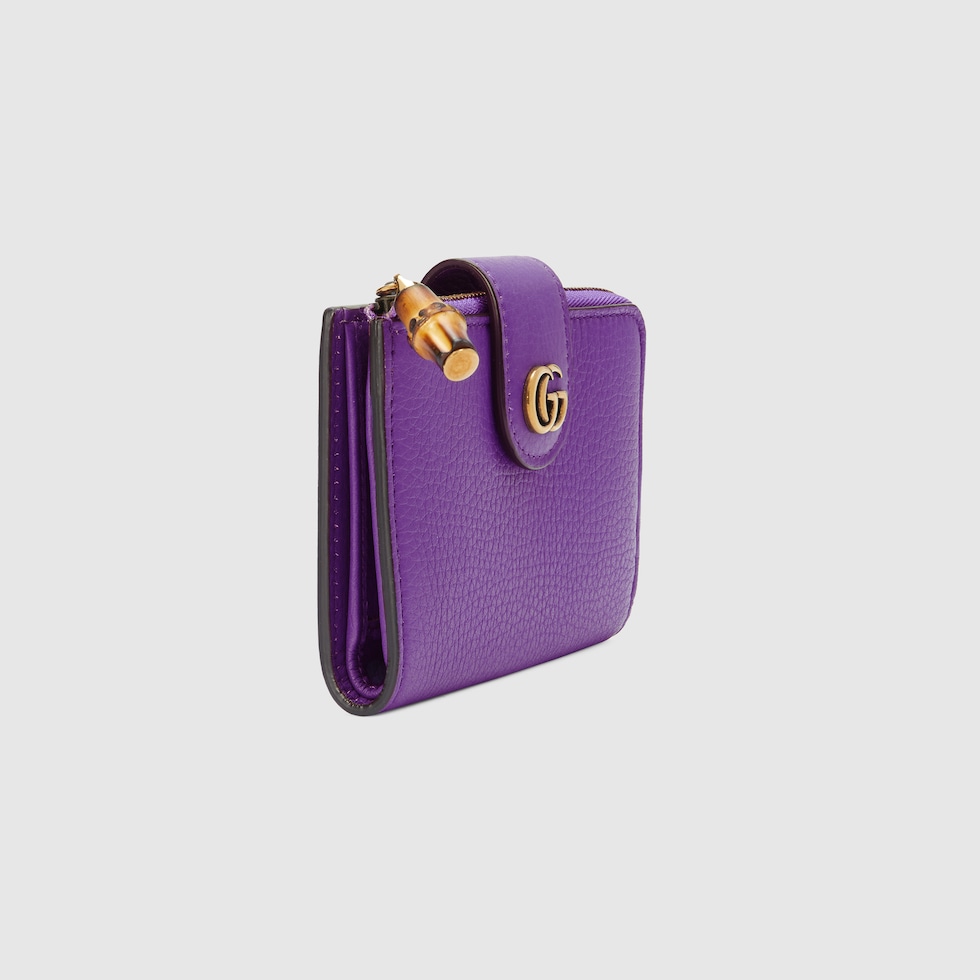 Cartera con bambú y Doble G tamaño mediano en piel violeta | GUCCI® ES