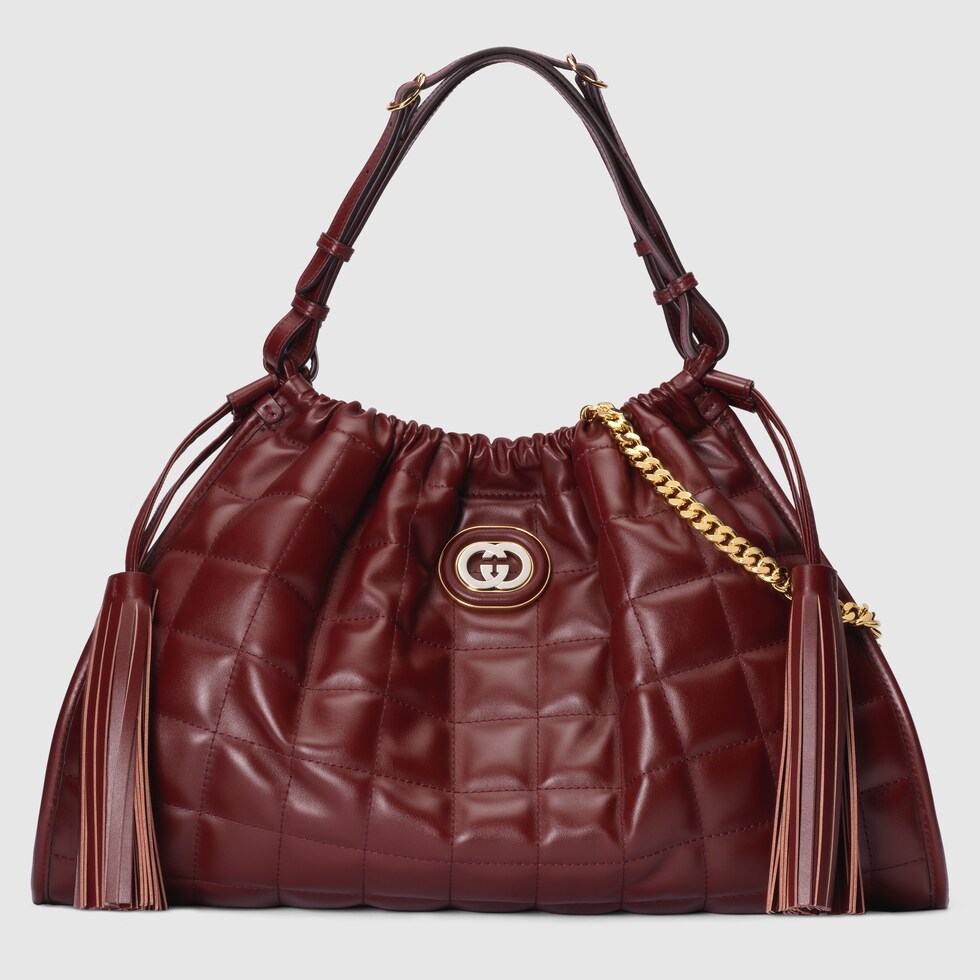 Gucci Deco系列中号托特包 in深红色皮革 | GUCCI® Australia
