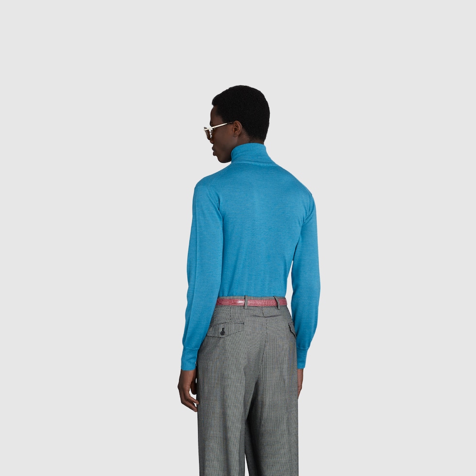 Cashmere and silk turtleneck in cerulean blue | GUCCI® PT