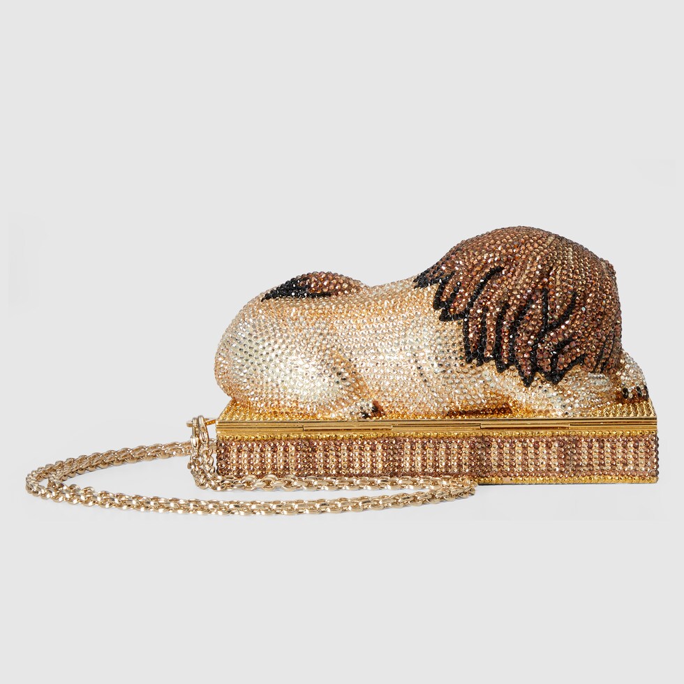 Lion on bamboo clutch in multicolor glass beads | GUCCI® SE