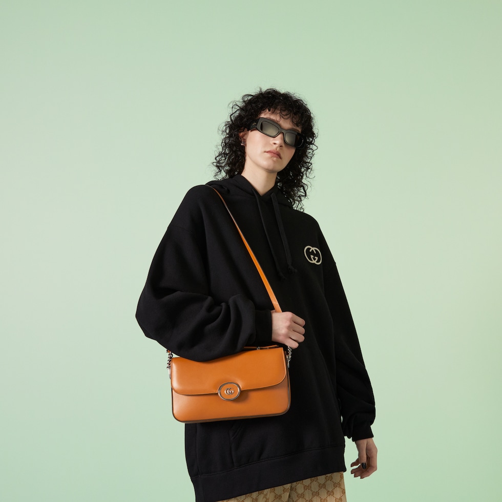 Petite GG small shoulder bag in brown leather | GUCCI® SG