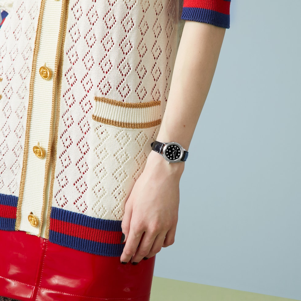 G-Timeless watch with bees, 32 mm in black alligator | GUCCI® RO