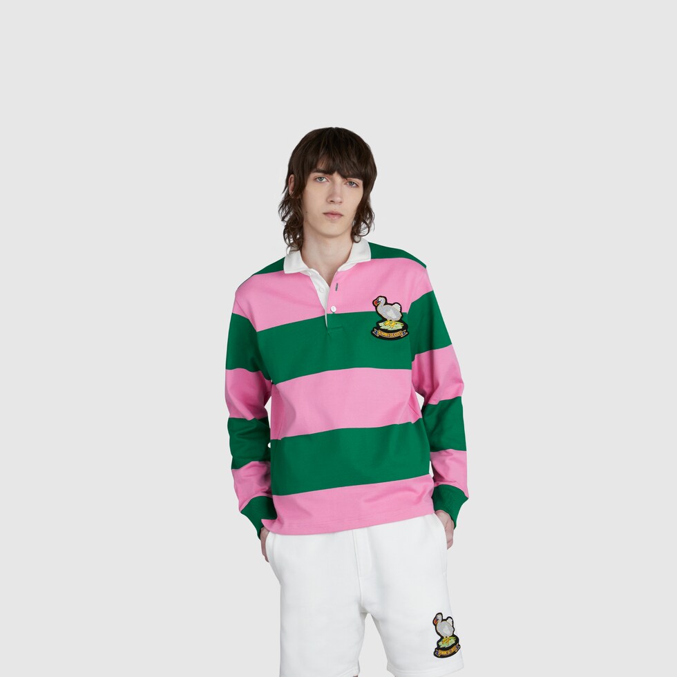 Cotton T-shirt with dodo embroidery in pink and green | GUCCI® UK