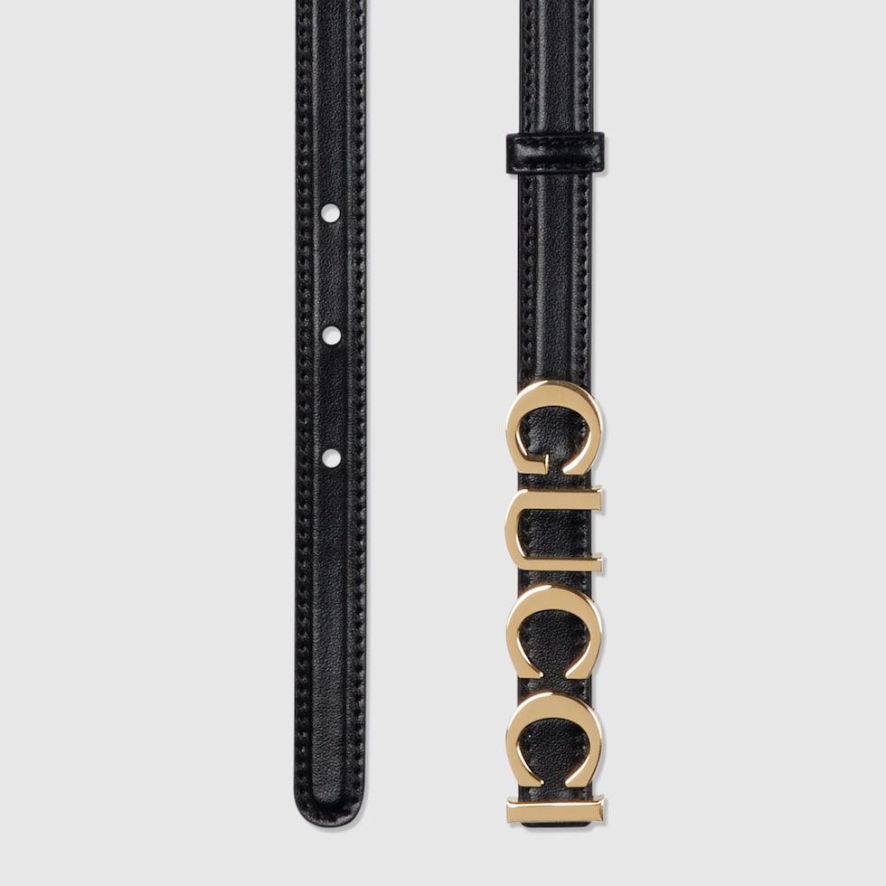 Gucci buckle thin belt in black leather | GUCCI® AE