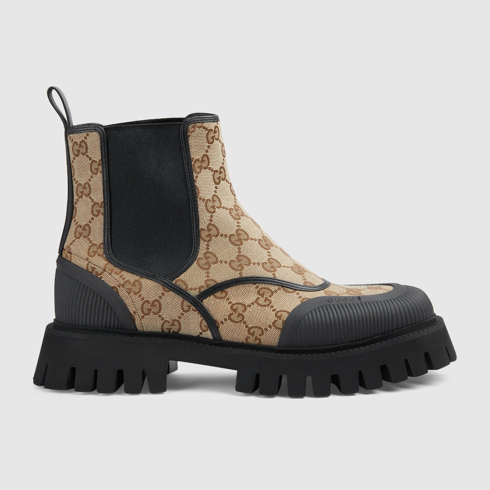 Men's GG ankle boot in beige and ebony canvas | GUCCI® UK