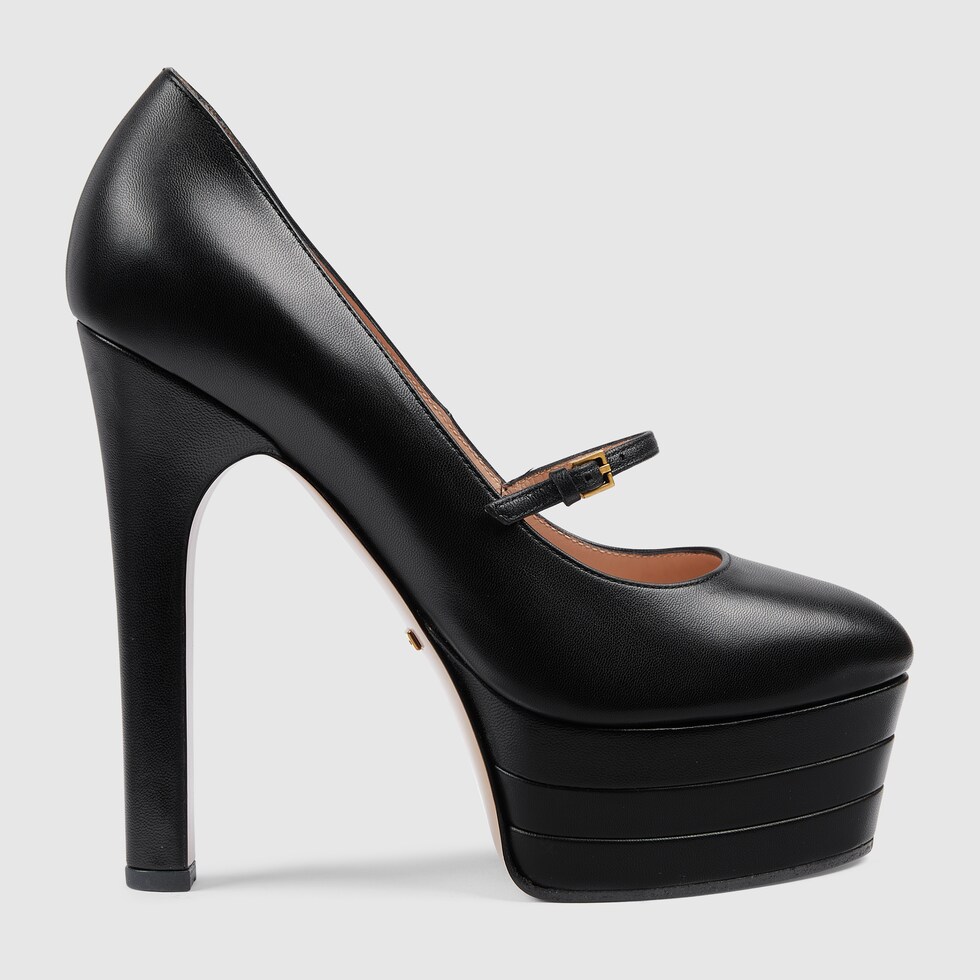 Women's high heel pump in black leather | GUCCI® PT