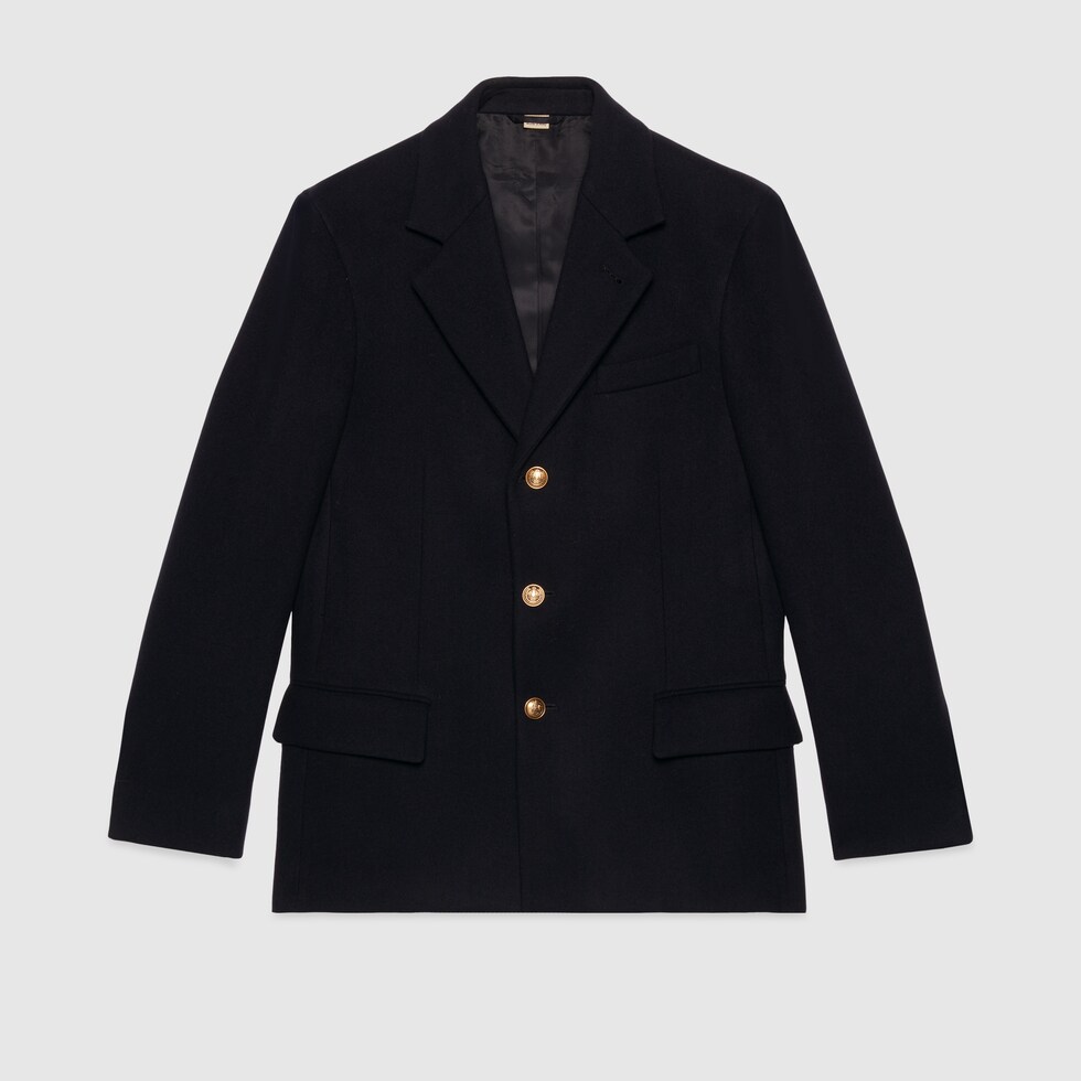 Wool felt jacket with Gucci cities label in navy | GUCCI® TR