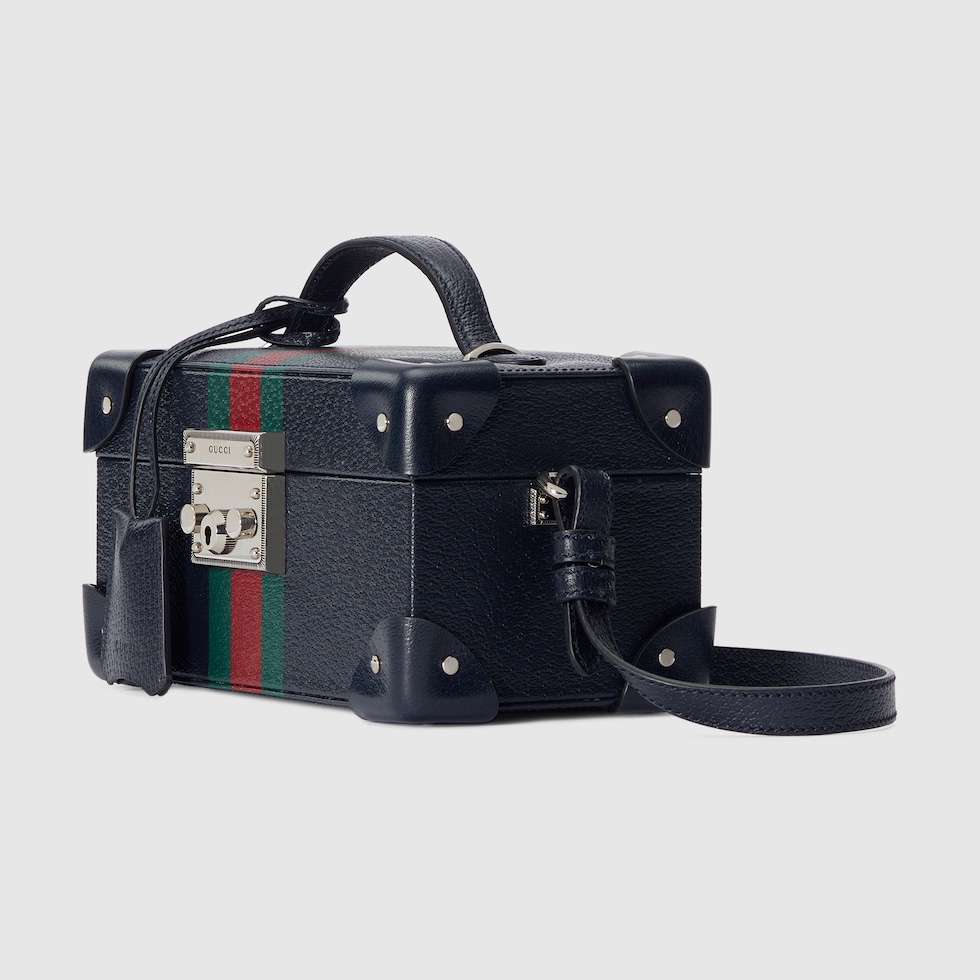 Gucci Savoy watch case in dark blue leather | GUCCI® UK