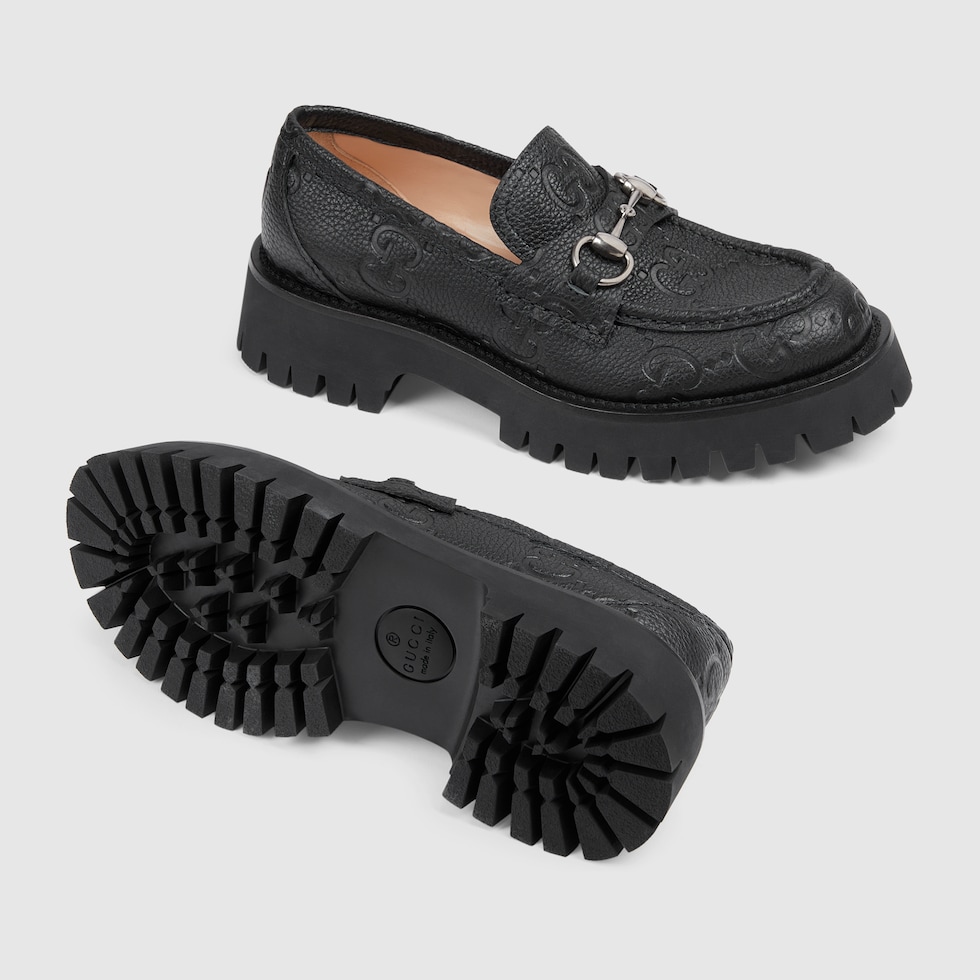 Mocassino donna GG con suola dentellata e Morsetto in pelle nera | GUCCI® Italia