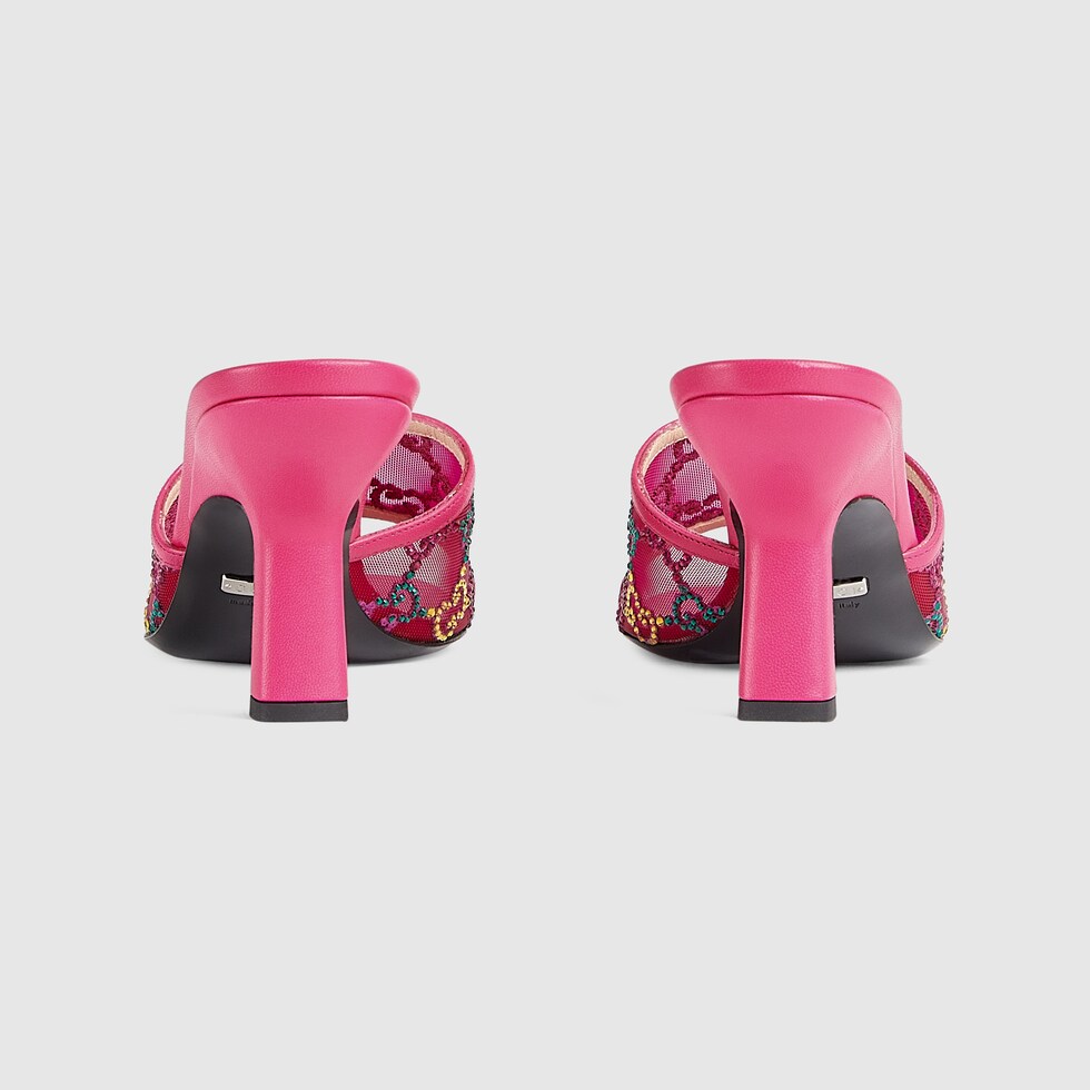 Women's GG mid-heel slide sandal in fuchsia | GUCCI® RO