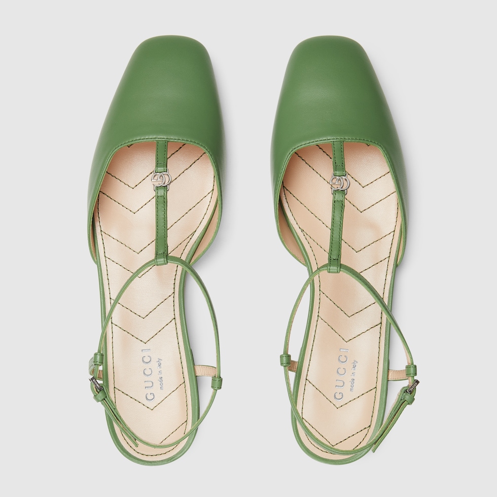 Women's ballet flat with Double G in light green leather | GUCCI® SG