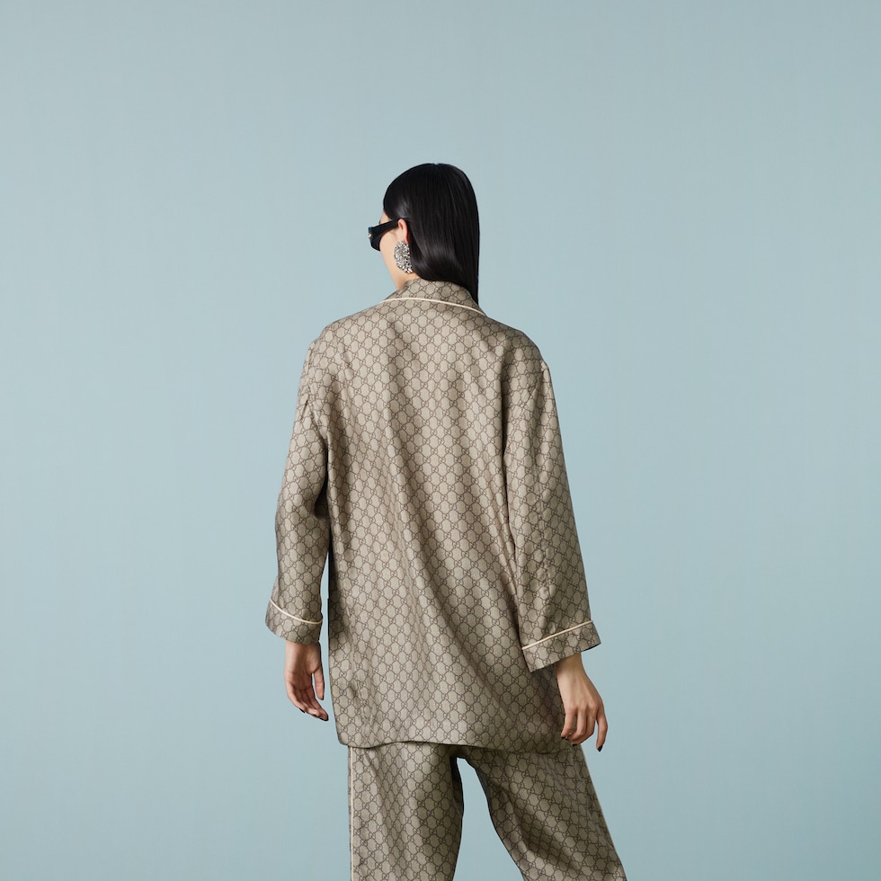 Camisa de seda GG Supreme en beige y ébano | GUCCI® ES