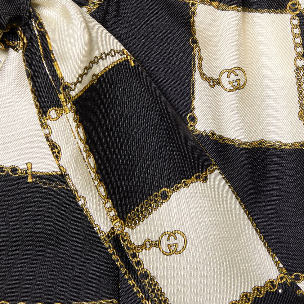 Chain and check print silk shirt in black and ivory | GUCCI® NO