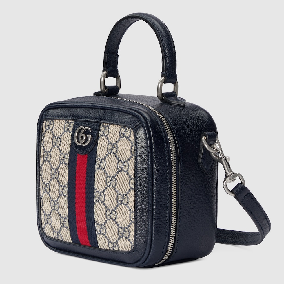 Ophidia GG mini top handle bag in beige and blue GG Supreme | GUCCI® BG