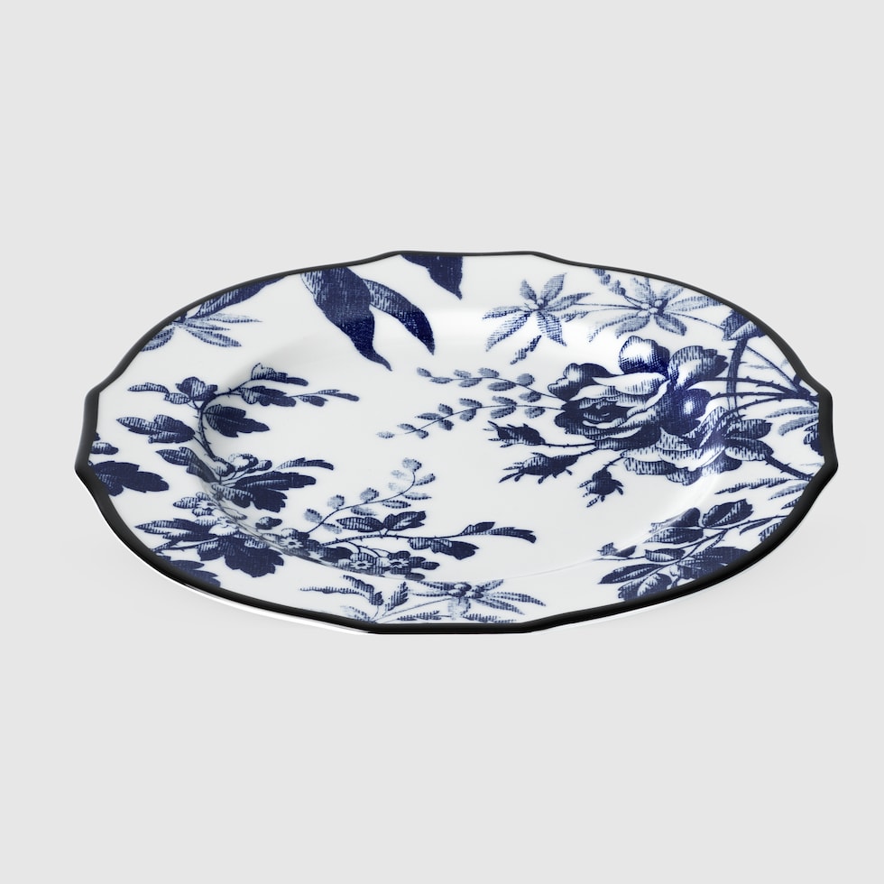 Herbarium dessert plate, set of two in blue and white porcelain | GUCCI® US