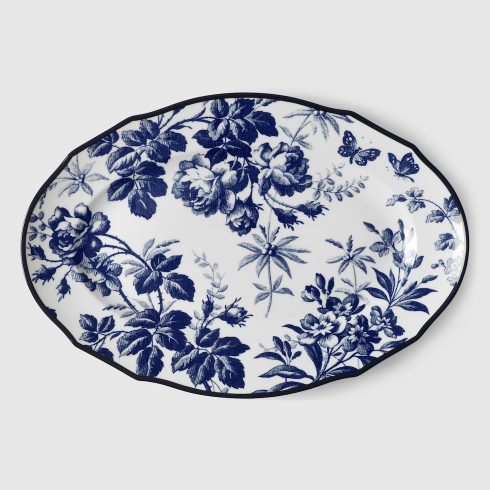 Herbarium oval tray in blue and white porcelain | GUCCI® US