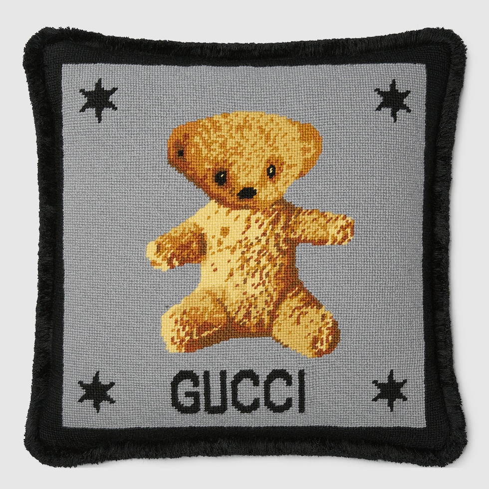 Gucci bear wool cushion in grey and black | GUCCI® US