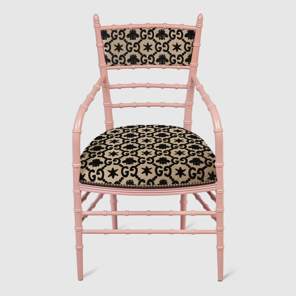 Chiavari GG stars chair with arm rest in black velvet jacquard | GUCCI® UK