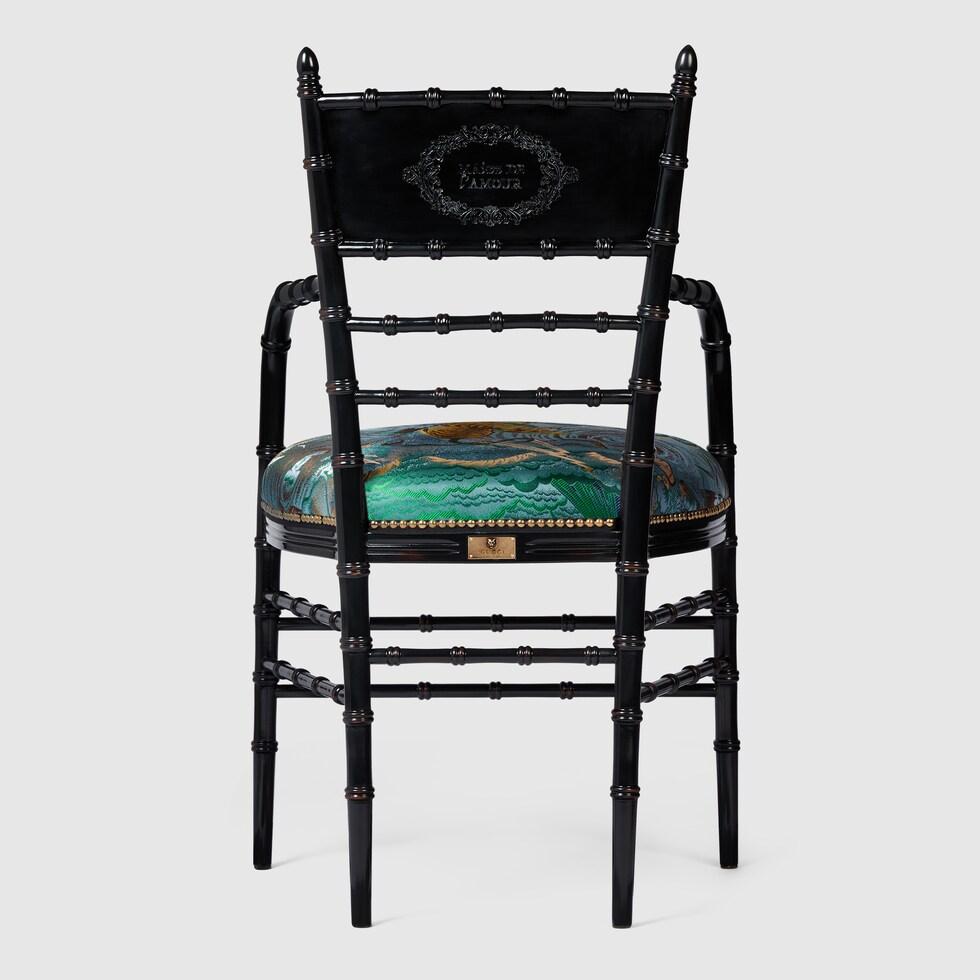 Chiavari tiger jacquard chair with arm rest in blue silk jacquard ...