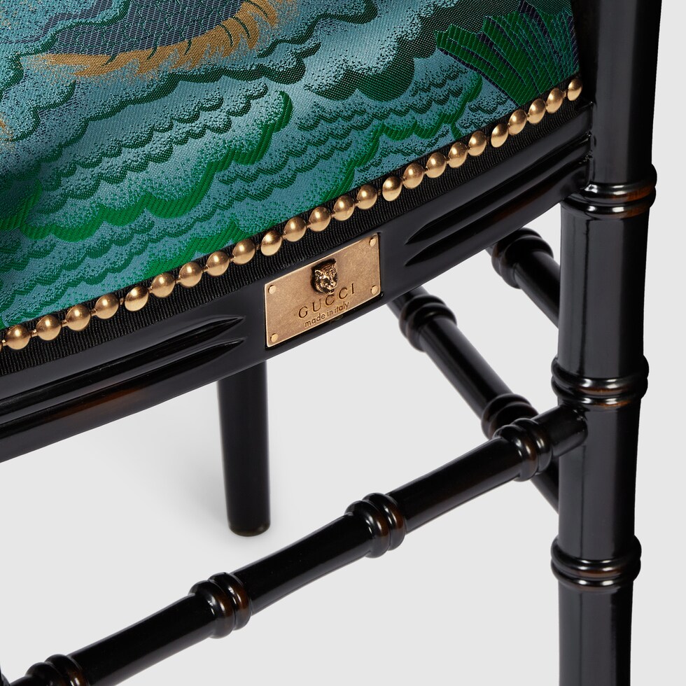 Chiavari tiger jacquard chair with arm rest in blue silk jacquard ...